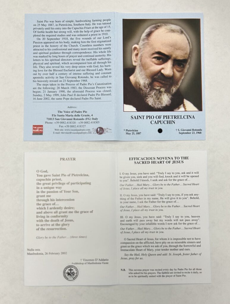 Third Class Relic Leaflet - National Centre for Padre Pio : National ...